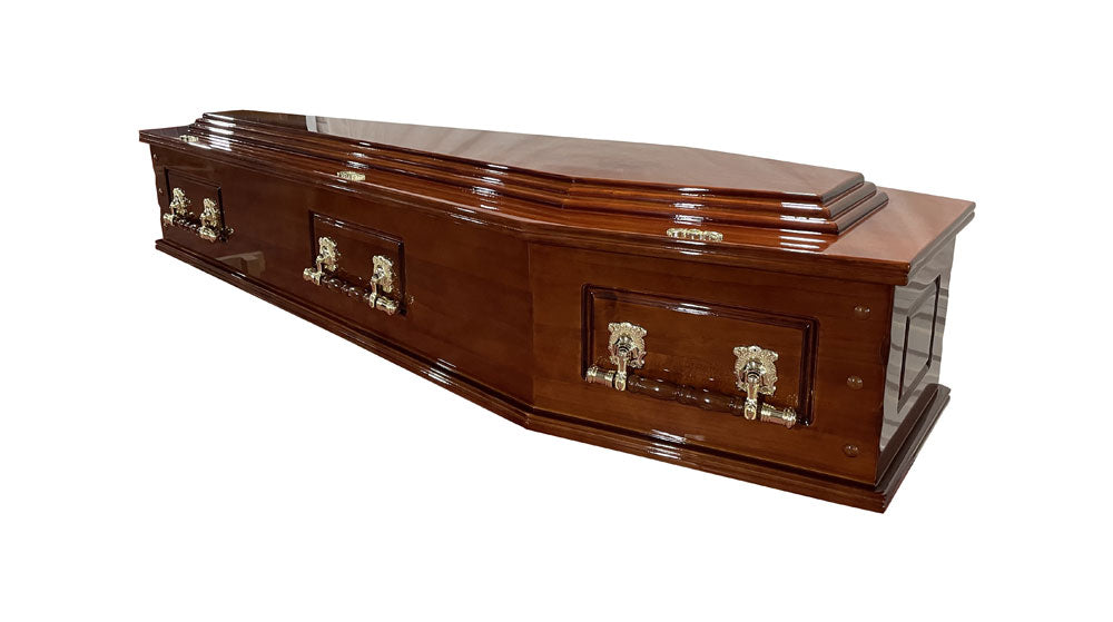Traditional Denman Triple Raised Lid Coffin – Maple/Brown – Coffin World